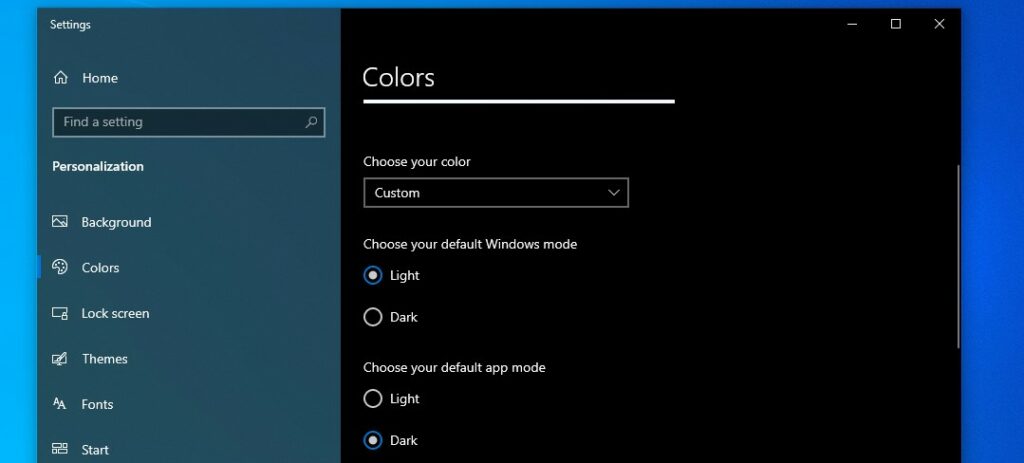 How to enable mixed (Light & Dark) theme on Windows 10?