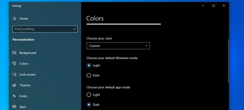 How to enable mixed (Light & Dark) theme on Windows 10?