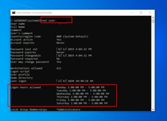 How to set a time limit for a Windows 10 user using cmd