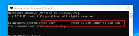 How to set a time limit for a Windows 10 user using cmd