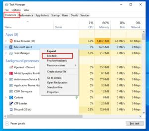How to force shutdown unresponsive program/ task in Windows 10