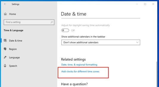 How to add multiple time zone in Windows 10, Two Clocks